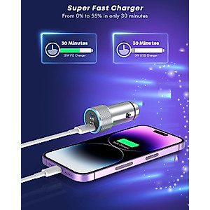 iPhone 15 Charger Car Adapter,2Pack Super Fast PD Dual Port Type C Car Charger Adapter Metal Mini Cigarette Lighter USB C iPhone 15 Charging Cable for iPhone 15/14/13/12/11/Samsung Galaxy S23/S22/iPad