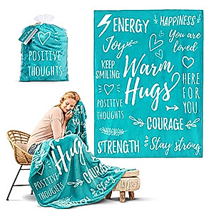 EasyFluffy Get Well Gift for Women & Men - Super Soft Hug Blanket with Inspirational Words - Healing Blanket Care Package Comforting Gift for Cancer Patients & Others During Hard Times - 50"x60", Teal