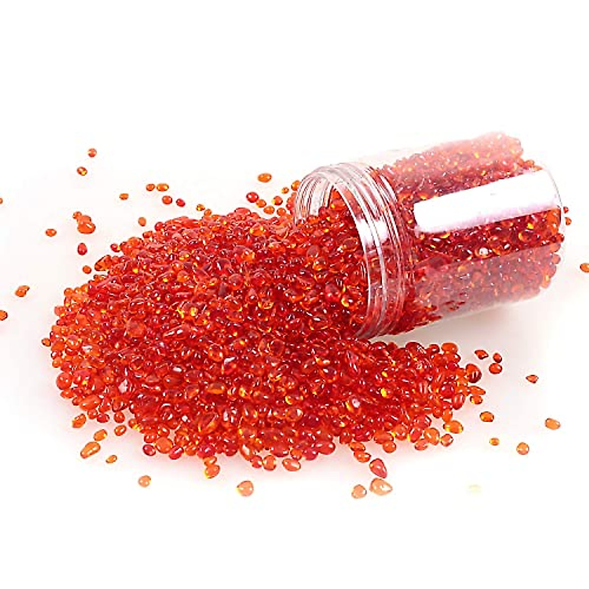 Reflective Tempered High Luster Fire Glass, Glass Gravel Marbles,Fire Glass Rocks Pebbles,Vase Fillers Glass Beads for Aquarium Garden Decoration 3-6mm 305g/10.75oz/0.67lbs (Orange Red)