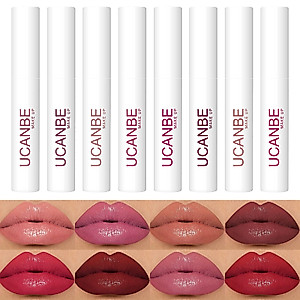 UCANBE 8 Pcs Lightly Glossy Lipstick Set - Waterproof Lip Stain - Liquid Lip Color - Long Lasting Lip Gloss - Smuge proof Korean Makeup - Lip Stick Christmas Gifts for Women