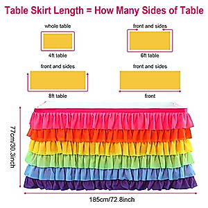 Rainbow Table Skirt Table Cloth for Rectangle or Round Table, 6 Layers Tulle Table Skirt for Kids Girls Birthday Wedding Baby Shower Unicorn Party Fiesta Home Decor (6ftx30in)