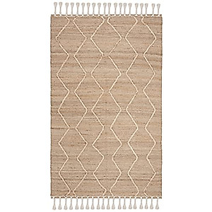 SAFAVIEH Natural Fiber Collection Accent Rug - 4' x 6', Natural, Farmhouse Boho Rustic Tribal Braided Tassel Jute Design, Ideal for High Traffic Areas in Entryway, Living Room, Bedroom (NF108B)