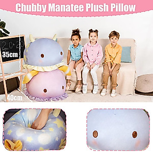 ELAINREN Giant Chubby Manatee Plush Body Pillow Cushion, Stuffed Ocean Animal Soft Plushie Sea Cow Gifts 15.7''x 13.8''