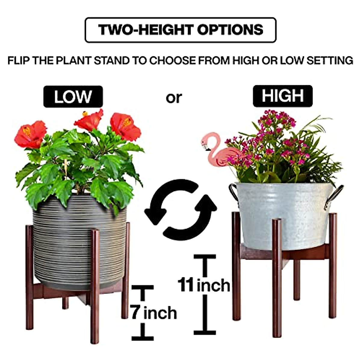ZPirates Wood Plant Stand for Indoor and Outdoor - Adjustable Width (up to 12 Inches) for Small Medium and Large Planter Pots -14-inch Tall