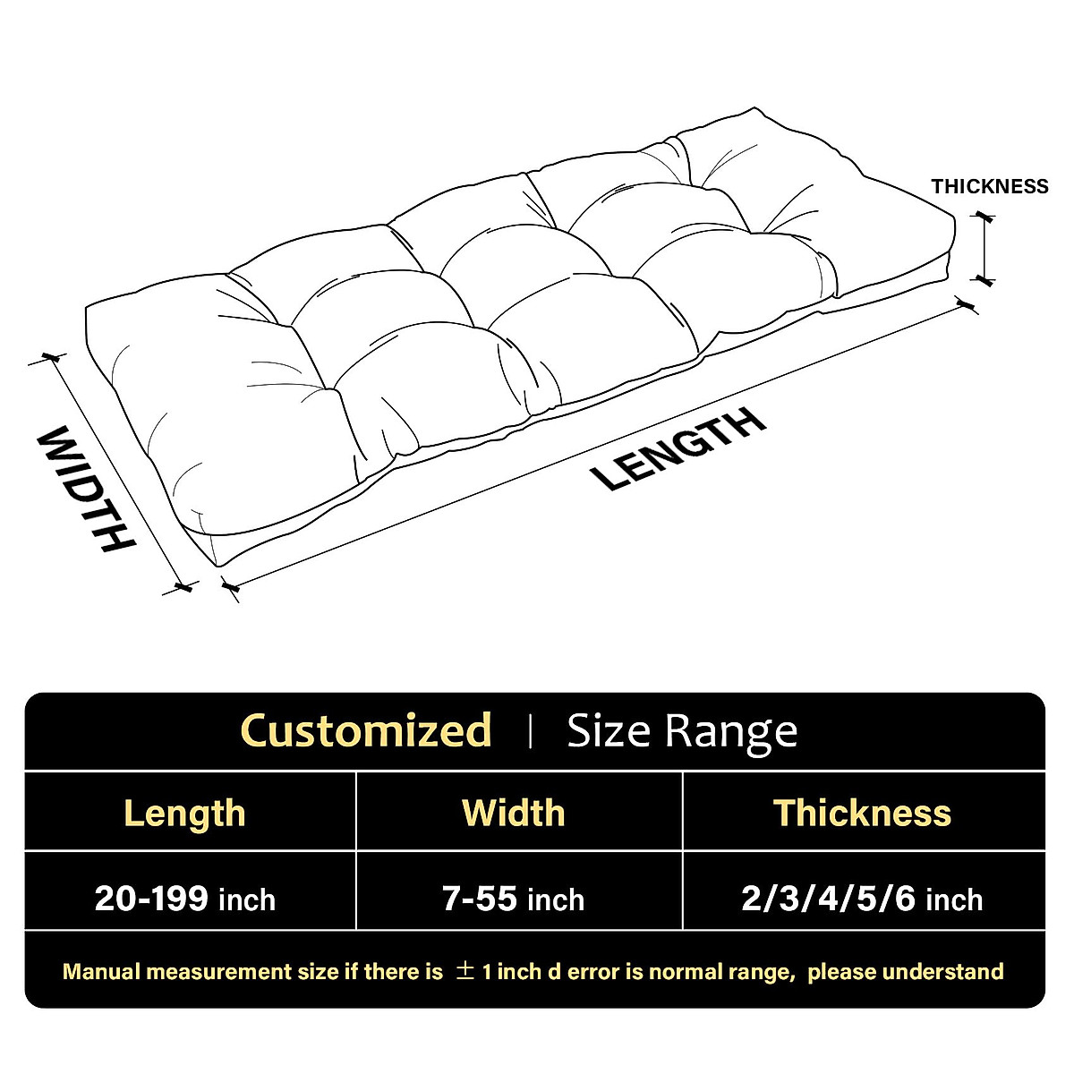 ENTROPOWER Custom Bench Cushion Outdoor/Indoor Water Resistant Bench Pad Durable Thicken Porch Swing Cushions Bay Window Seat Piano Bench Cushion Sofa Chair Cushions (Star Sea Grey, Custom Size)