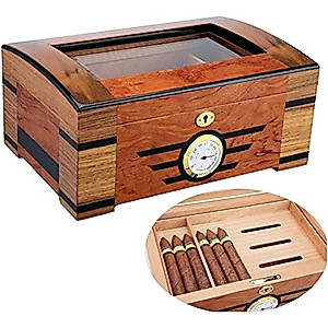 GagalU Cigar Humidor Box with Hygrometer and Humidifier, Crude Wood Desktop Cigar Cases Decorative Box