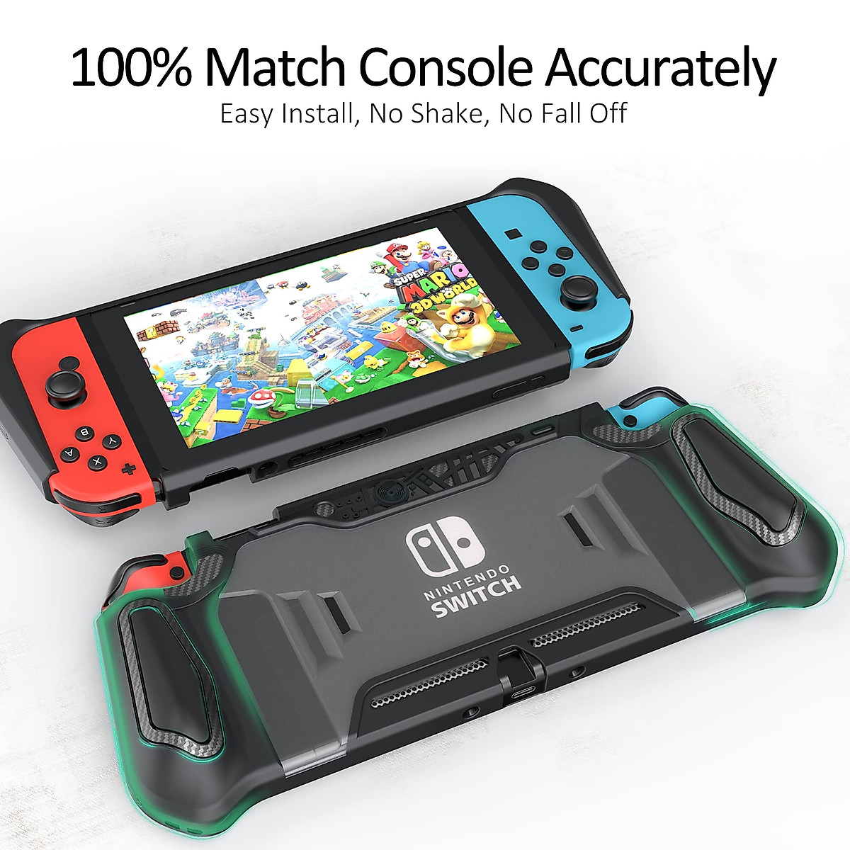 LEYUSMART Protector for Nintendso Switch, Slim Heavy Duty TPU Cover, Comfortable Grip with HD Tempered Glass Screen Protector & 2 Thumb Caps Black