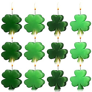 12 Pcs St. Patrick's Day Handmade Delicate Clover Candles St. Patrick's Day Lucky Candles Freestanding Irish Shamrock Green Candles Irish Candle Decoration for Festival Party Home Decoration