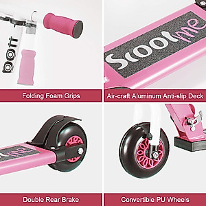 Albott Kid Scooter My 1st Scooter Folding Removable 4 Wheel Scooters for Kids 3 Growth Stage Transformer Toddler Scooters Age 3-5 (Pink)