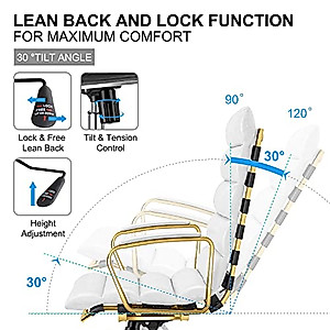 LUXMOD Deluxe Gold Office Chair, High Back Desk Chair for Extra Back and Lumbar Support, White Executive Chair, Ribbed Office Chair with Leather, Ergonomic White and Gold Leather Desk Chair