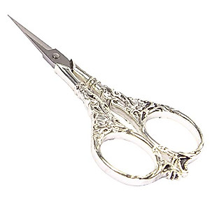 BIHRTC Vintage European Style Scissors Stainless Steel for Cross Stitch Cutting Embroidery Sewing Handcraft Craft Art Work DIY Tool(Silver)