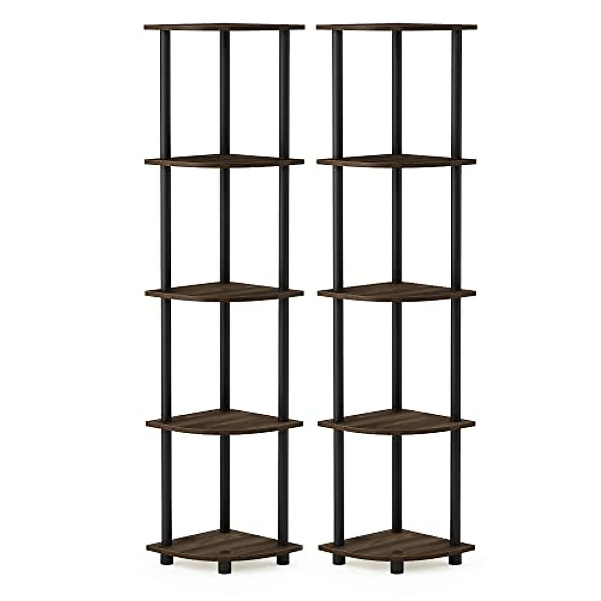 Turn-N-Tube 5 Tier Corner Display Rack Multipurpose Shelving Unit, Set of 2 (Color : Columbia Walnut/Black)