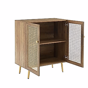 EDYO LIVING Sideboard Buffet Cabinet with Metal Grid Decorated Doors, Console Cabinet, Buffet Cabinet for Kitchen, Bar, Dining Room, Entryway 30.8”Wx15.8”Dx35”H Rustic Oak