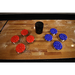 Atomic 9’ Platinum Shuffleboard Table with Poly-coated Playing Surface for Smooth, Fast Puck Action and Pedestal Legs with Levelers for Optimum Stability and Level Play