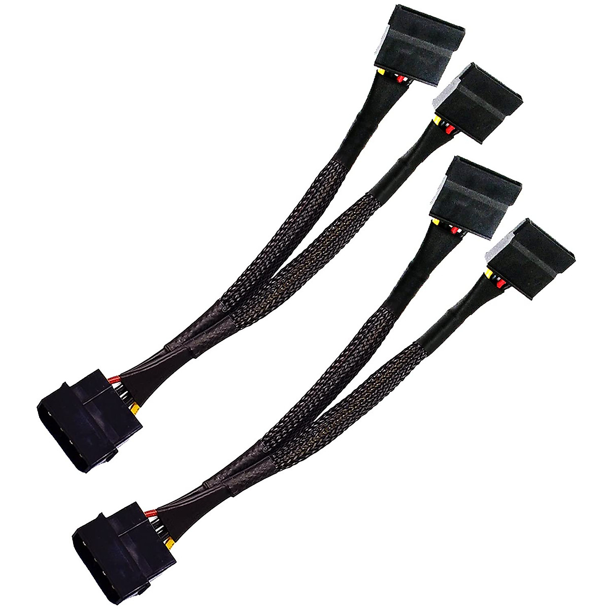 TeamProfitcom 4 Pin Male IDE Molex to Dual 15 Pin Female SATA Power Splitter Converter Adapter Cable Hard Drive HDD SSD Extension Cable Sleeved Braided 8 Inches (2 Pack)