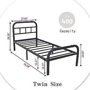alazyhome Metal Platform Heavy Duty Twin Size Bed Frame with Headboard and Footboard Sturdy Steel Support No Box Spring Needed Easy Assembly Black