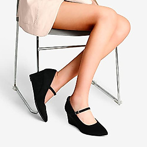 DREAM PAIRS Women's SDPU2308W Wedges Closed Toe Mary Jane High Heels Dress Work Pointed Toe Wedding Bride Office Pumps Shoes, Size 10, Black Suede