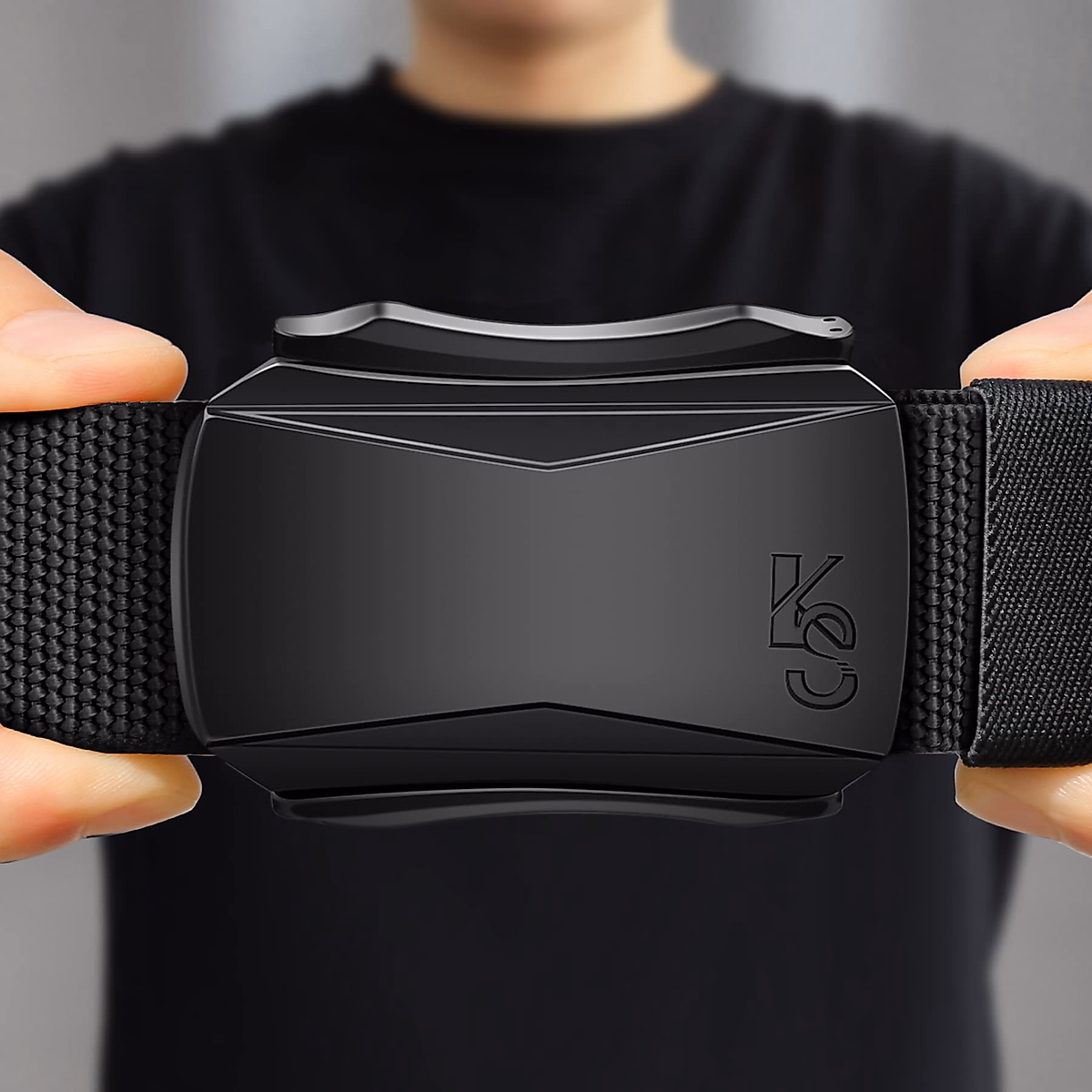 KEMISANT Mens Belt, Military Tactical Stretch Web Nylon Belt For Gift Men Hiking Hunting 1.5",Cut For Fit(Black,34"-38" Waist Adjustable)