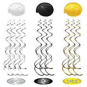 30 Pieces Birthday Party Decorations, Birthday Party Hanging Swirls, Silver Black Golden Cake Glasses Balloons Sign Foil Swirls Ceiling Decorations for Boy and Girl (60th Style)