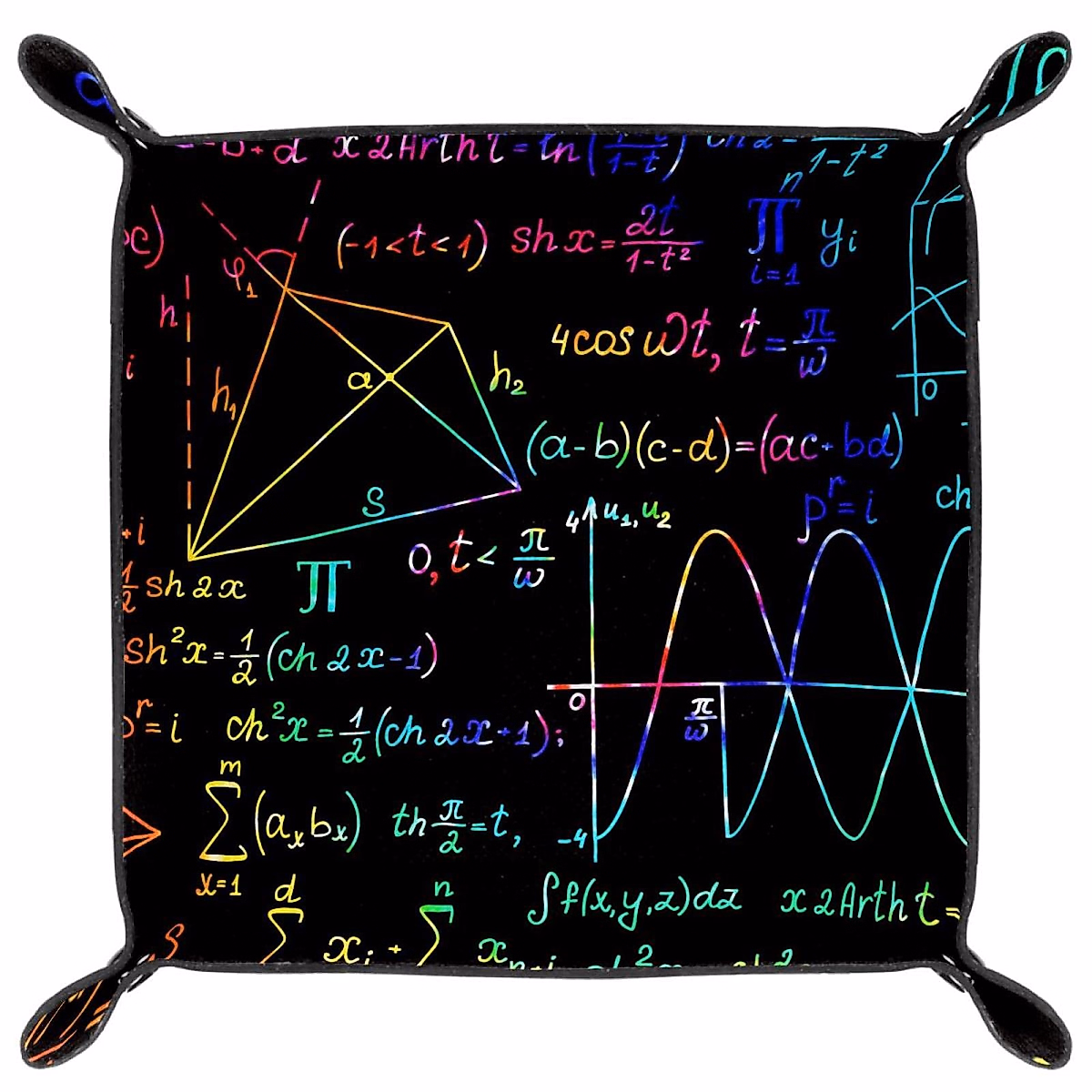 NigelMu Math Equation Blackboard Valet Tray,Fold Leather Tray Table Organizer for Storage Key Coin Jewelry Watch