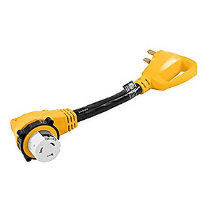 Camco - 21052 Heavy Duty Locking Female PowerGrip Adapter with Innovative 90 Degree Bend Design - 50 AMP Standard Male / 50 AMP 18" (55562)