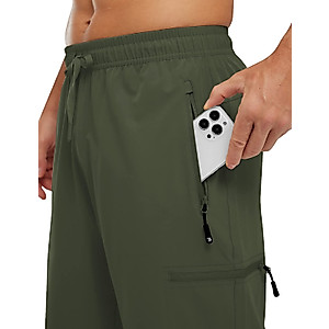 Rdruko Men's Outdoor Hiking Shorts Water Resistant Stretch Cargo Shorts for Men Camping Athletic Shorts with Pockets,Army green,L