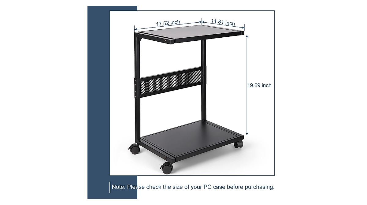 2-Tier PC Tower Stand with Wheels | CPU Holder & Storage