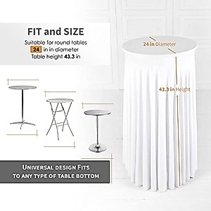 Round cocktail table skirt, white table cloth for highboy table, round tablecloth, spandex fitted table covers for 24 in tables, small corner table cover for high top party or wedding table