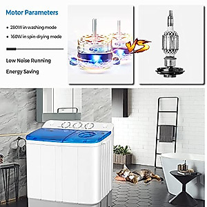 Portable Washing Machine, 2 in 1 Laundry Washer and Dryer Combo, 28lbs Capacity 18 lbs Washing 10 lbs Spinning, Timer Control, Drain Pump, Dorm Apartment Semi-Automatic Twin Tub Mini Washer (blue)