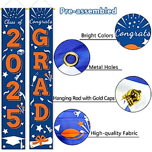 Graduation Porch Banner Class Sign Congrats Grad Hanging Flags High School College University Party Decoration For Front Door Outdoor Blue Orange