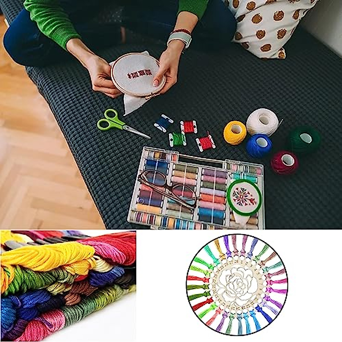 Honbay 3PCS Wooden Embroidery Floss Organizer Cross Stitch Floss Holder Wooden Board Sewing Floss Accessories with Holes for Craft DIY Sewing Storage (3 Style)