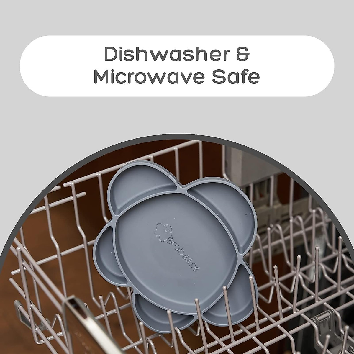 grabease Silicone Suction Plate for Baby & Toddler Self-Feeding, 6-Section Dish With Stay-Put Grip, BPA and Phthalates-Free, Dishwasher and Microwave Safe, Gray
