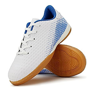 Hawkwell Unisex-Child Athletic Lace Up Boys Girls Indoor Trainer Soccer Shoe (Toddler/Little Kid/Big Kid), White PU, 2 M US