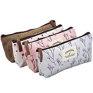 TecUnite 8 Pieces Pen Case Pencil Bag Canvas Pencil Pen Case Pen Holder Cosmetic Makeup Bag Set Christmas Present Bag (Floral Style)