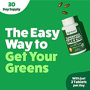 Feel Great Vitamins Super Greens Tablets | Organic Greens, Fruits and Veggies Supplement | Fruit and Veggie Supplement with Kale, Spinach Extract, Green Onion, and More, 60 Tablets