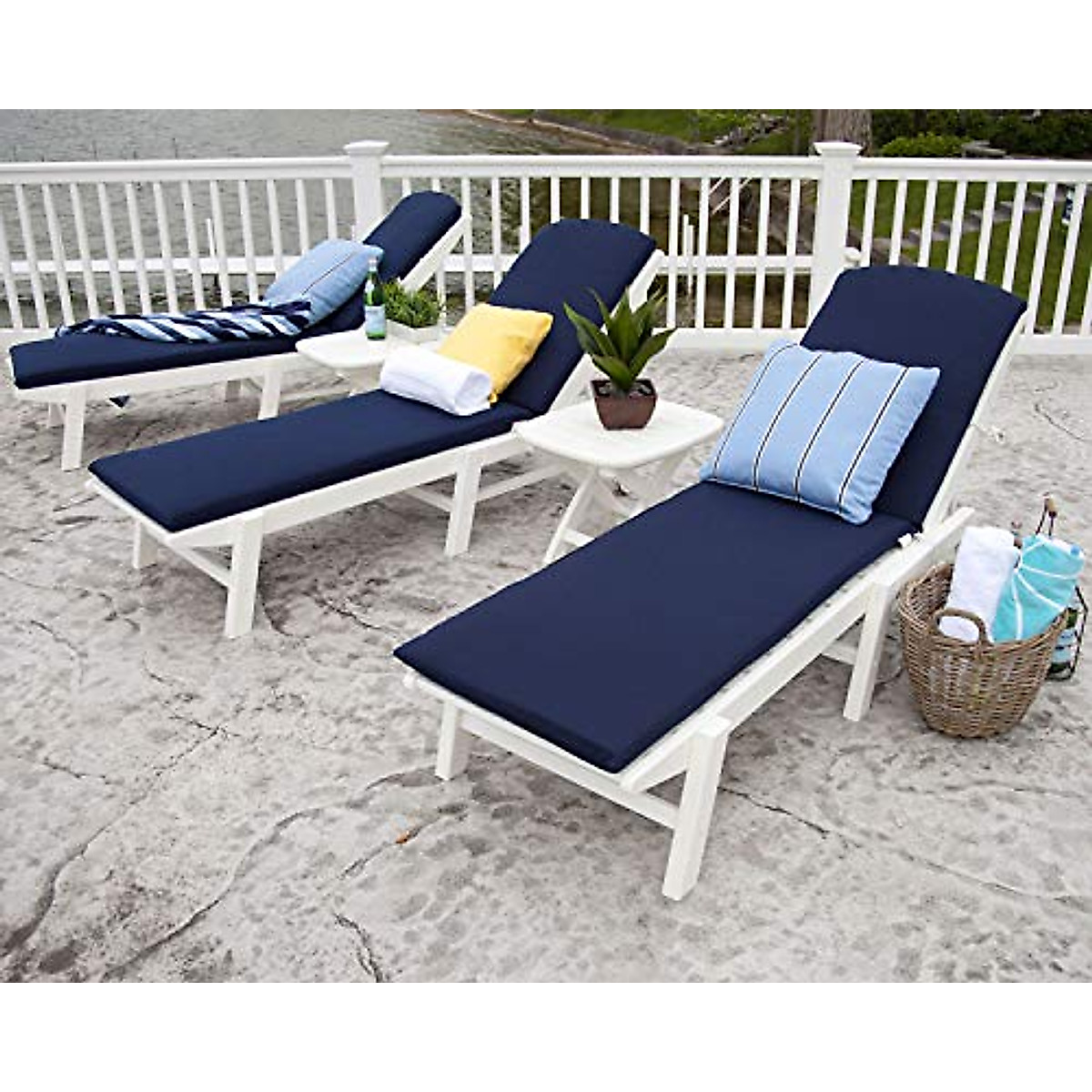 POLYWOOD NAW2280WH Nautical Wheeled Chaise, Stackable, White