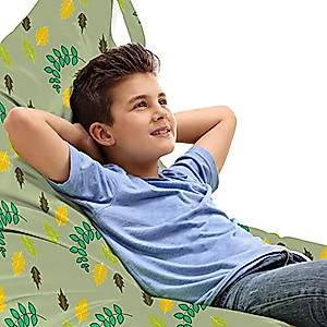 Ambesonne Autumn Lounger Chair Bag, Woodland Assortment of Fall Leaves Botanical Details Repetitive Pattern, High Capacity Storage with Handle Container, Lounger Size, Pale Green Multicolor