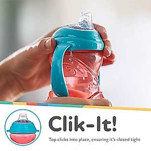 Nuby 3 Piece No-Spill Grip N’ Sip Cup with Silicone Soft Flex Spout, 2 Handle with Clik It Lock Feature, Boy, 10 Ounce