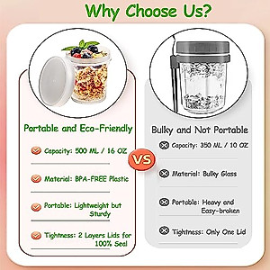 WBKTOOL Overnight Oats Containers with Lids - 5 Pack 16 oz Deli Food Storage Containers - Small To Go Plastic Yogurt Container for Soup, Salad, Freezer