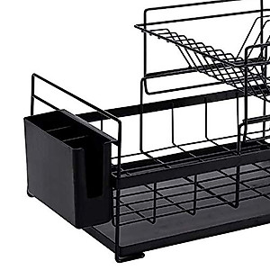 STRAW Drain Rack - Drainer, Dish Drainers Draining Kitchen Organizer Shelf Sink Drainer with Tray Drain Rack Cutlery Holder Glass Holder (Color : Black)