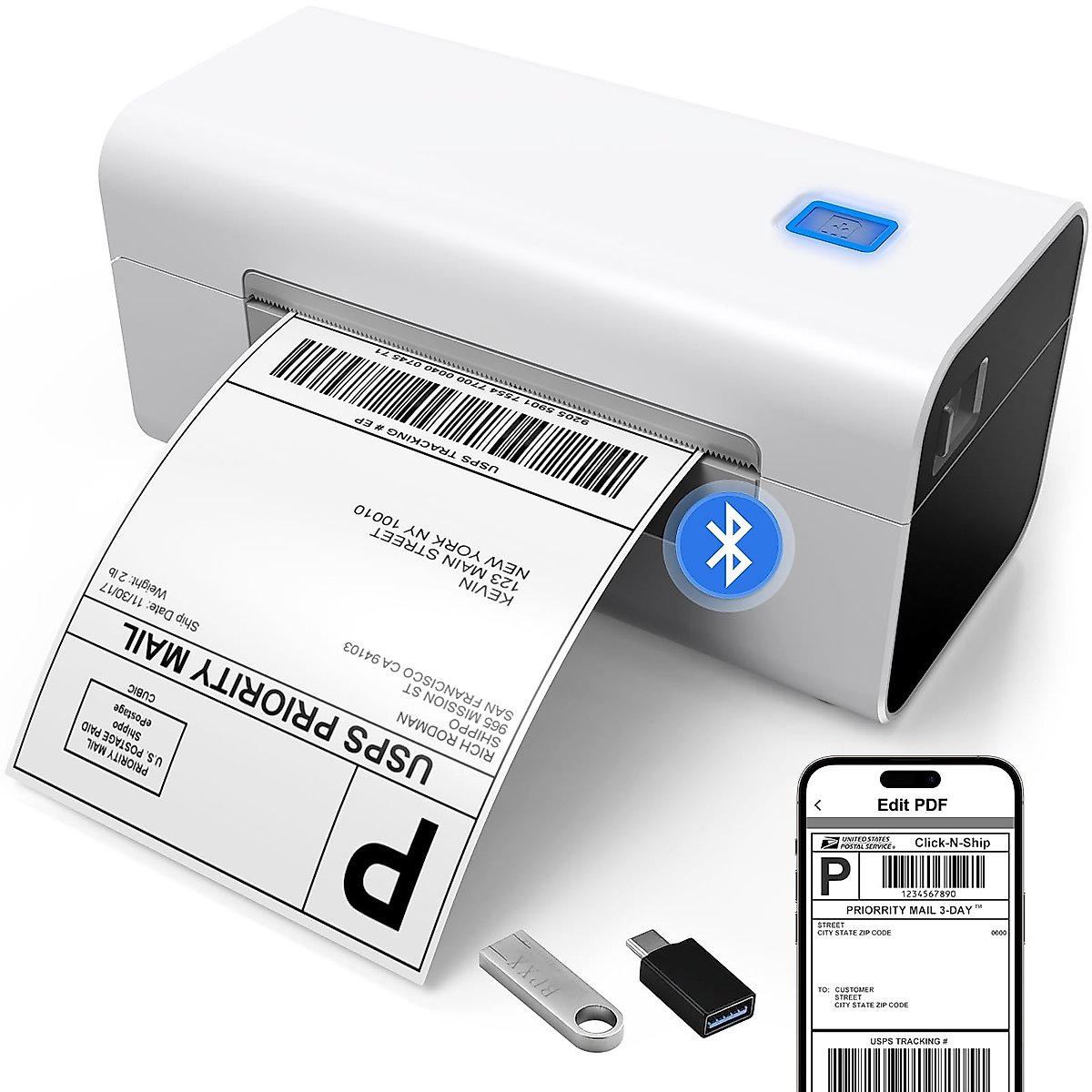 BPXX Bluetooth Thermal Label Printer, Wireless 4×6 Shipping Label Printer for Small Business, Label Printer Support Android/iPhone/Windows, Compatible with Shopify, Ebay, USPS, Amazon, Etsy, D465B