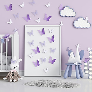 144 Pieces 3D Butterfly Wall Stickers Decor Butterfly Decals DIY Decorative Wall Art Cutouts Crafts Removable for Room Wedding Flower Party Decorations, 3 Styles (White, Light Purple, Dark Purple)