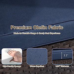 Gardenbee Patio Swivel Glider Wicker Chairs - Outdoor Swivel Rocking Chairs Set of 4 with 2 Wicker Side Tables, Patio Swivel Rocker Chair 6 Piece Patio Furniture Sets for Patio Porch Deck(Brown/Blue)