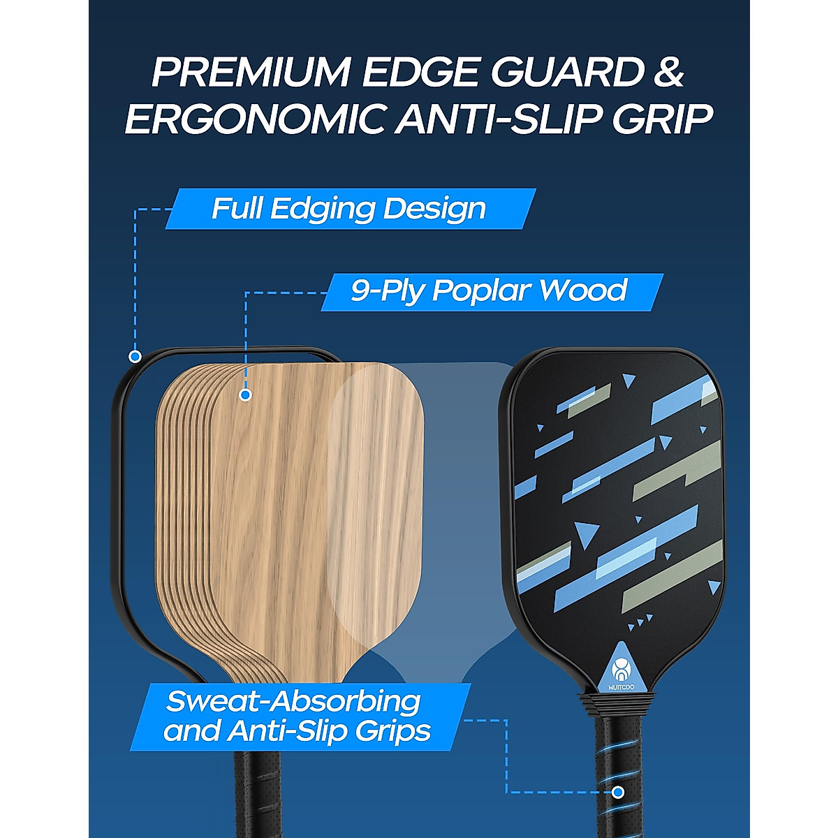 Muitcdo Pickleball Paddles Set of 4, USAPA Approved Pickleball Set with 4 Balls and 1 Carry Bag 4 Replacement Grips, Light Pickleball Rackets for Beginners and Intermediates Racquet for Men Wowen