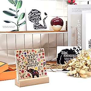 Inspirational Quotes Desk Decor Gifts For Women Girls Friends-Motivational Sign Ceramic Plaque With Wooden Stand-Cheer Up Gifts For Friends Women (beautiful day)