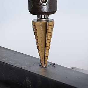 WORKPRO 3-Piece Step Drill Bit Set, 1/4" Hex Shank Quick Change High Speed Steel Titanium Coated Drill Bits for Plastic, Sheet Metal, Aluminum Hole Drilling, Well-Organized Bag Included,Metric