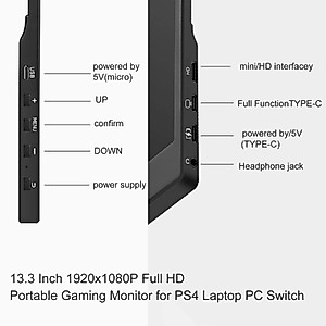 Hislaves 15.6 inch Portable IPS Display1080P HDMI-Compatible USB-C for PC for Xbox for PS4 Switch