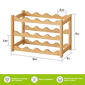 BMOSU Bamboo Wine Rack Wine Storage Cabinet Shelf 12 Bottle Wine Racks Countertop Solid and Practical for Kitchen Dining Room Pantry - 3 Tiers Wine Rack(Natural)