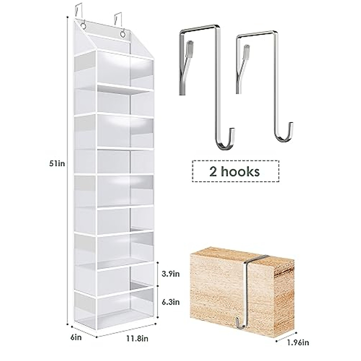 PHOTOONE 5-tier Over The Door Storage Hanging Organizer, Clear Hanging Storage Pantry Organizer, Large Capacity Door Organizer for Closet, Bedroom, Baby Nursery, Bathroom and Sundries