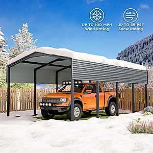 12x20FT Metal Carport,Heavy Duty Car Port with Reinforced All-Metal Frame,Galvanized Steel Outdoor Garage for Snow,Waterproof Car Shelter for Pickup, Boat,Car,Tractors
